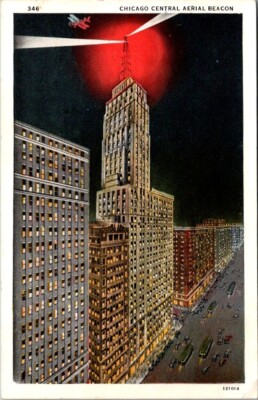 Postcard Chicago Central Aerial Beacon Roanoke Tower Chicago Illinois ...