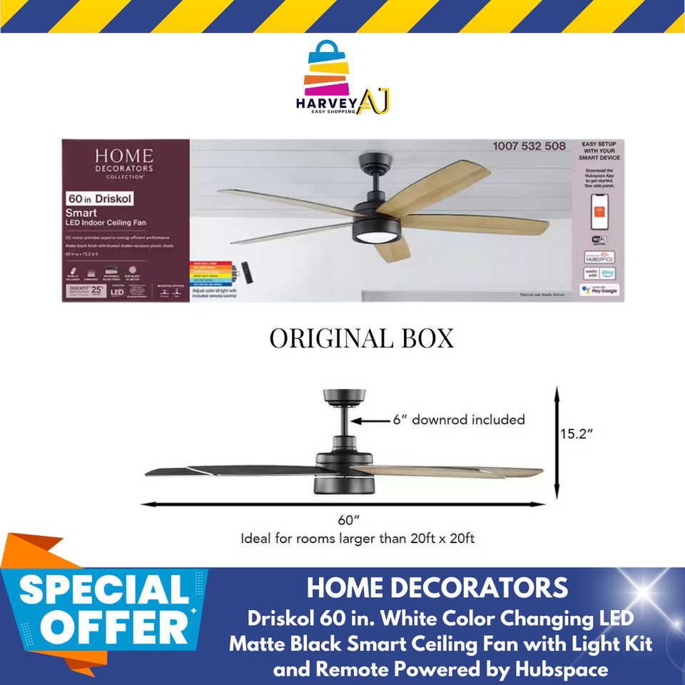 HDC #56052 Driskol 60” White Color Changing LED Matte Black Smart ...