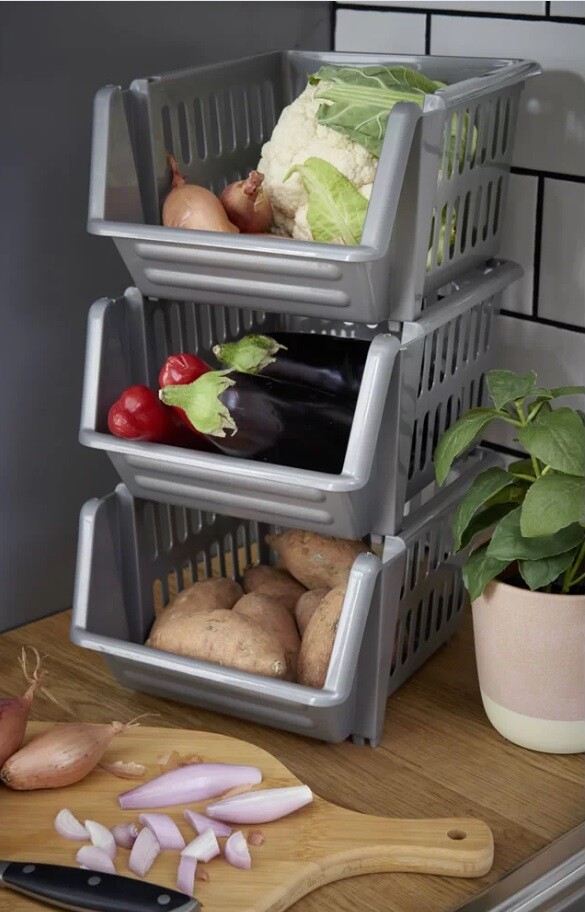 KITCHEN STORAGE STACKING STACKABLE BASKET FRUIT VEGETABLE RACK 1 2 3 4 ...