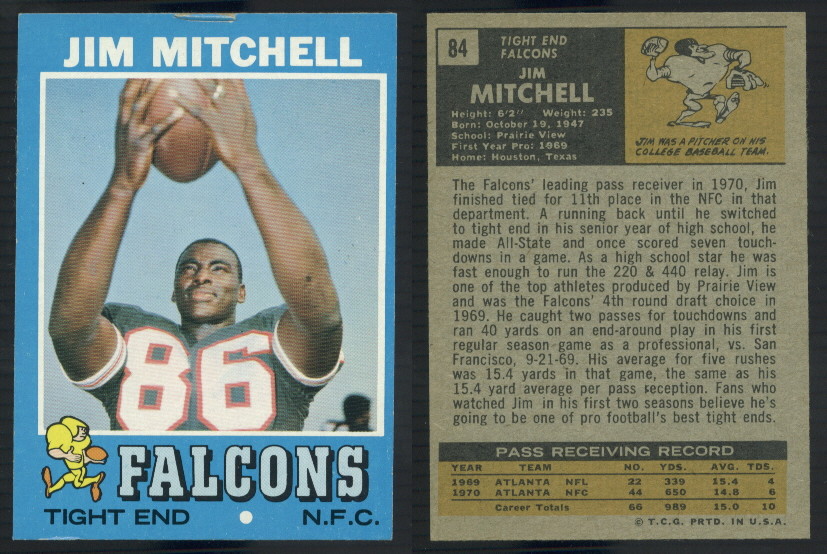 (56936) 1971 Topps FB 84 Jim Mitchell Falcons-EM | eBay