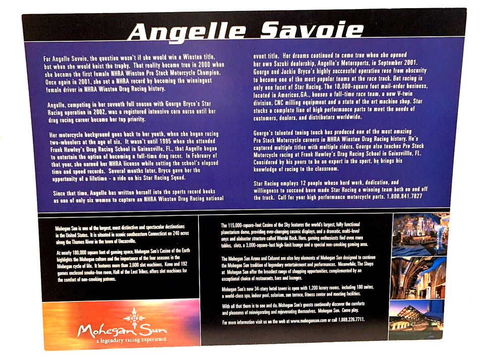 2002 ANGELLE SAVOIE SAMPEY NHRA MOHEGAN SUN PRO STOCK MOTORCYCLE ...