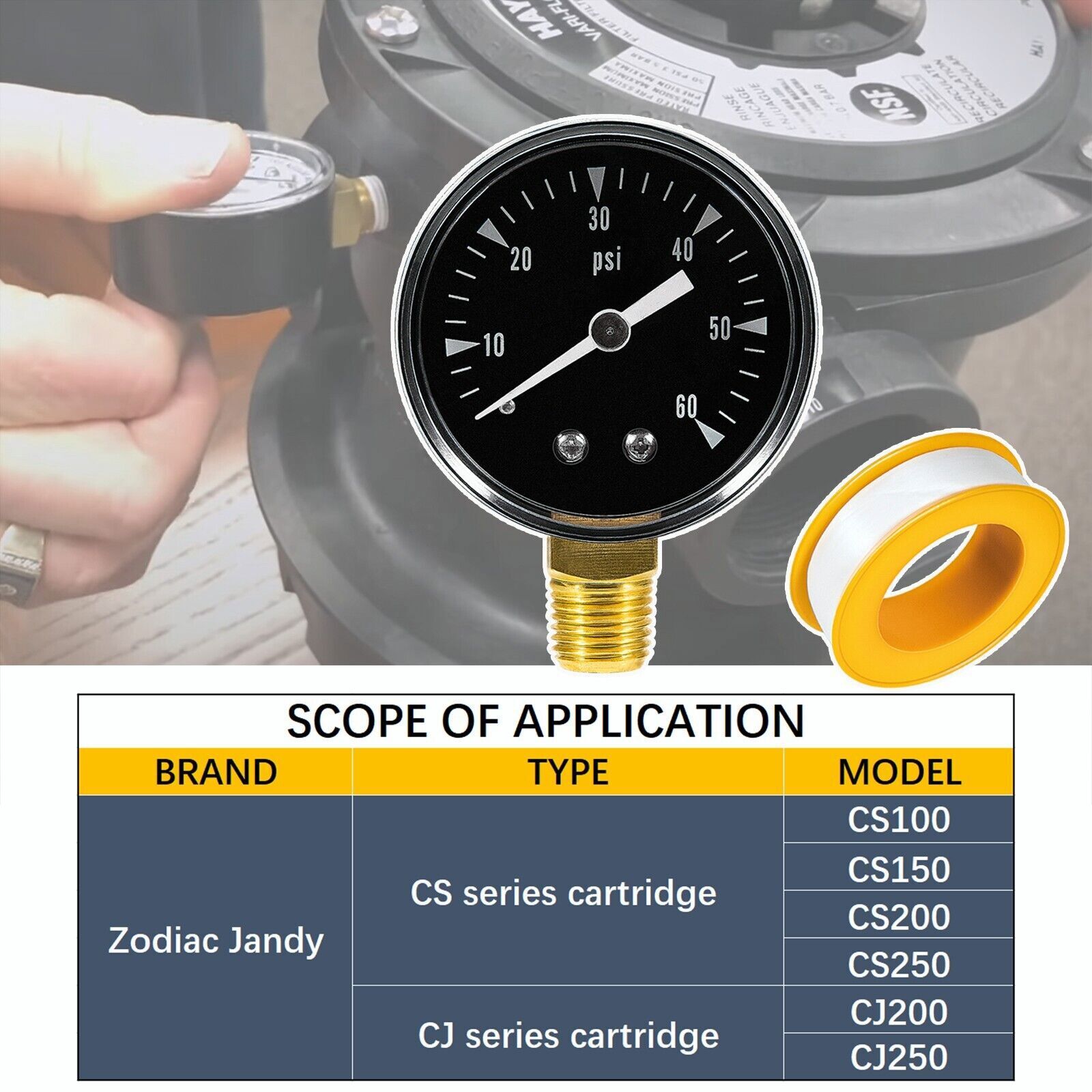 0-60 PSI Pressure Gauge R0556900 0.25" MPT for Zodiac Jandy CS CJ ...