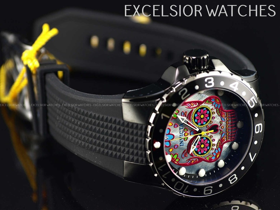 New Invicta Men's 50mm AVIATOR Dia De Los Muertos Quartz MOP Skull Dial ...