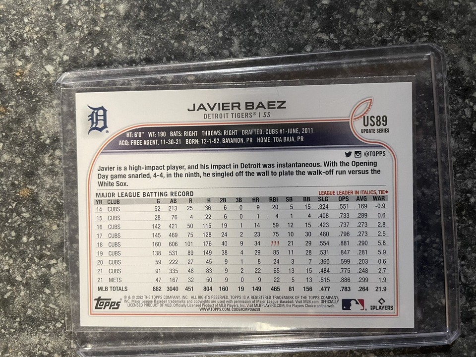 2022 Topps Update JAVIER BAEZ SP Photo Image Variation Tigers #US89 | eBay