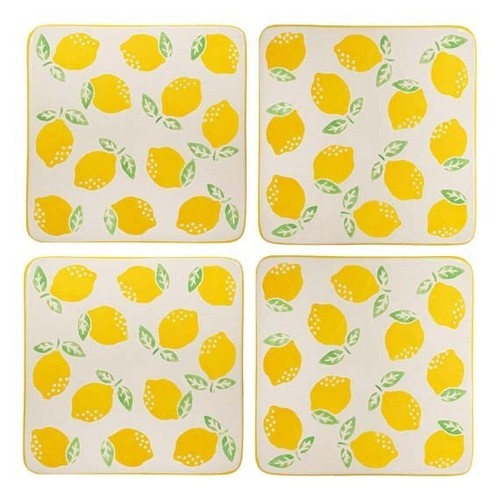 Lemon Coasters Set of 4 Ceramic Cork Backed by Sass & Belle | eBay UK