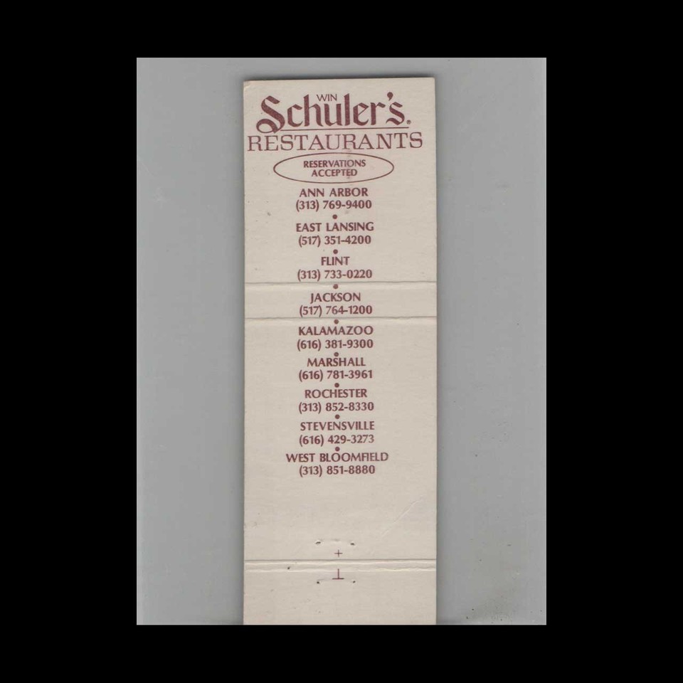 Full Length Matchbook Cover Win Schuler's Restaurant Kalamazoo MI | eBay