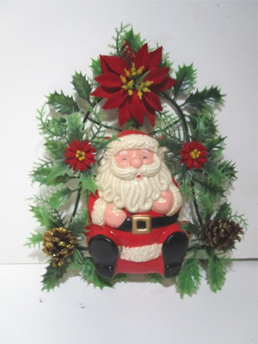 Vintage tacky plastic wreath shaped like bell decoration Santa Claus ...