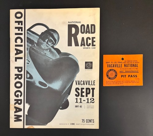 Race Program and Pit Pass from 1965 National SCCA Race at Vacaville CA ...