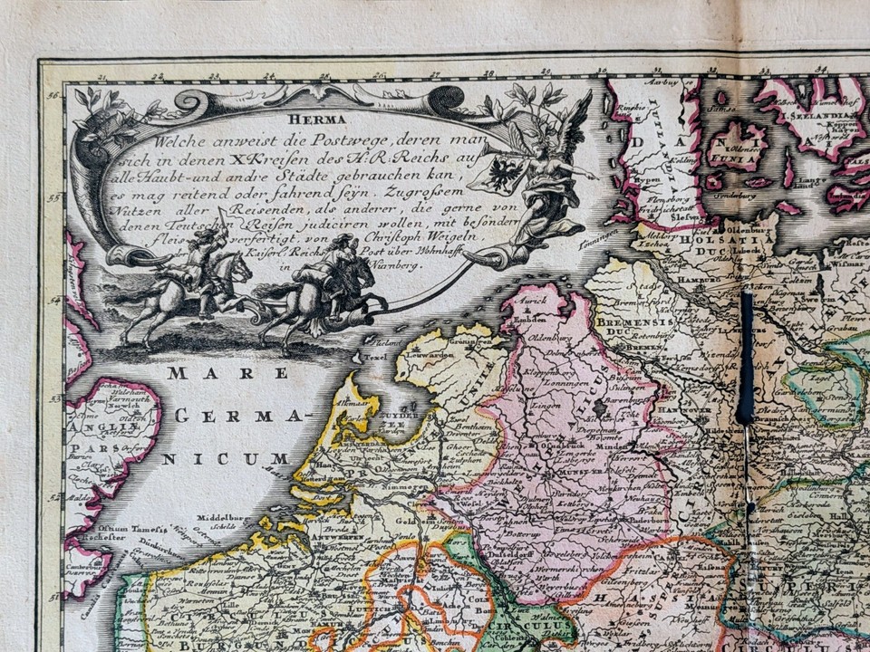 1718 Weigel Post Route Map Holy Roman Empire Germany, Benelux, Austria ...