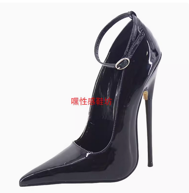 Women 18cm Stiletto Heel Ultra Long Pointed Toe Sexy Heel Ankle Straps ...