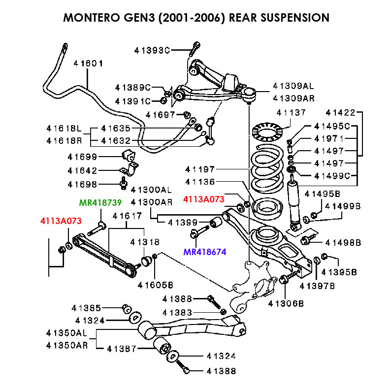 2001-2006 Mitsubishi MONTERO Gen 3 - Rear Alignment Bolt LCA Camber ...