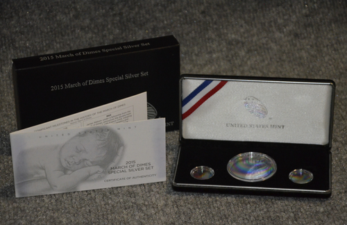 2015 March of Dimes Special Silver Set Box & COA Only No Coins Comes w ...