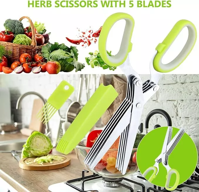 Herb Scissors Set with 5 Blades and Cover - Multipurpose Kitchen ...