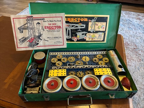 1930S Original L AC GILBERT ERECTOR SET Green Box With Parts And Book ...