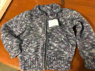 Hand knitted 12 ply jacket with zipper - lilac/blue(8-10) | eBay Australia
