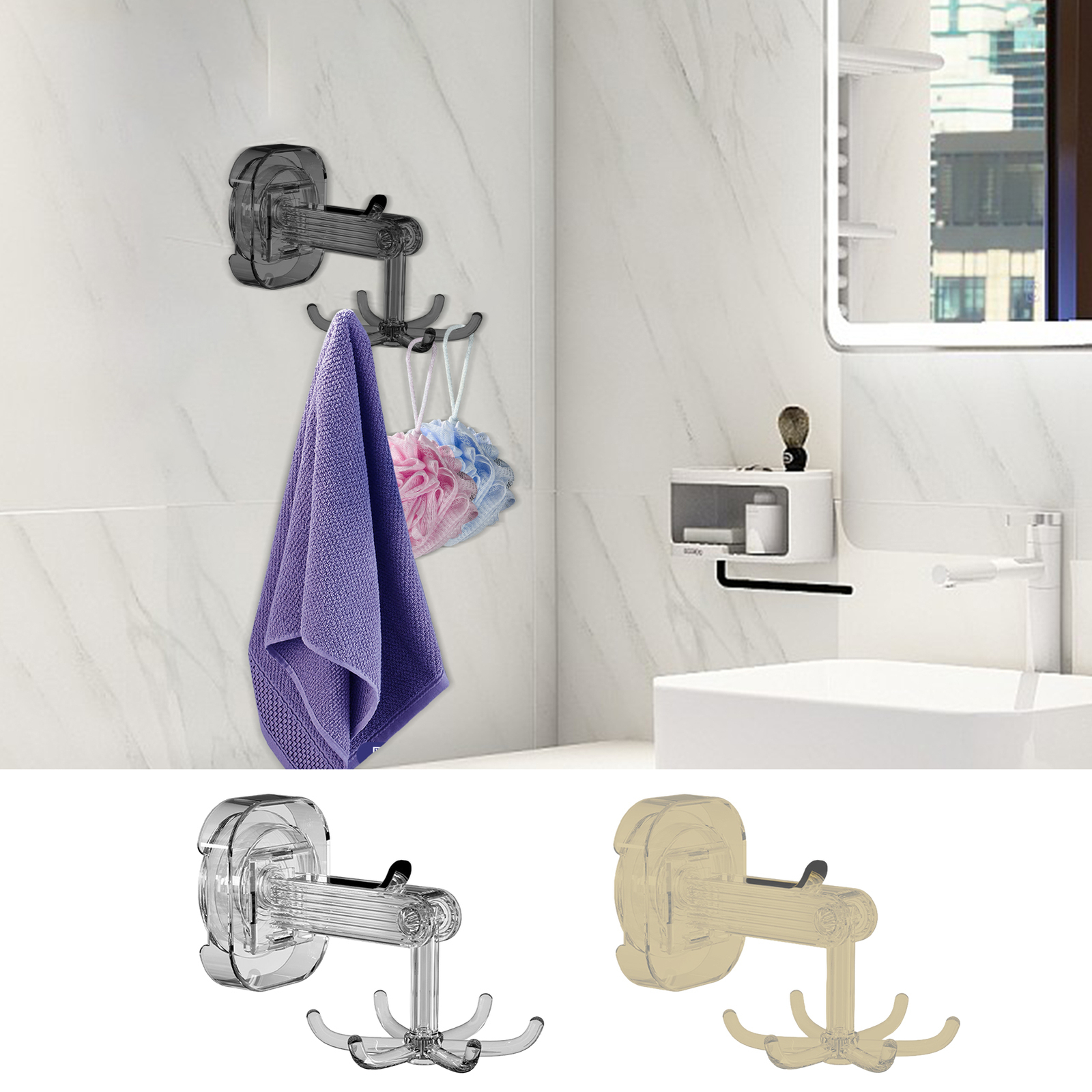 Six Claw Rotating Hook 360-Degrees Rotatable Suction Cup Hook with 6 ...