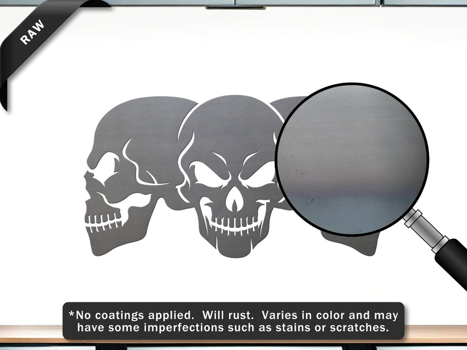 Skull Trio Three Skulls Metal Sign Garage Mancave Wall Art Biker IRON ...