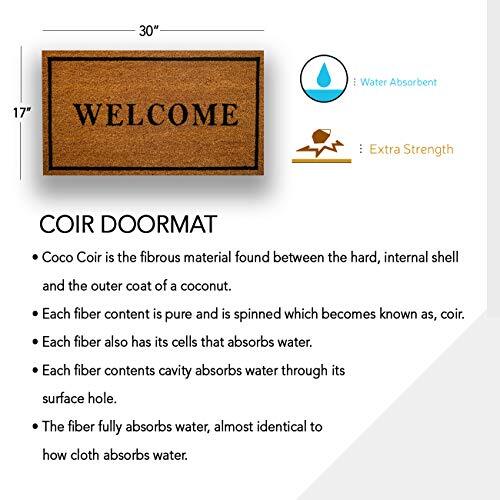 Coco Coir Door Mat with Heavy Duty Backing, Welcome Doormat, 17”x30 ...