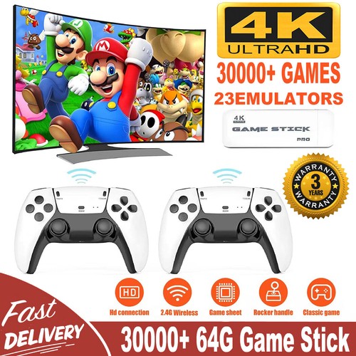 4K HDMI TV Game Stick Built-in 64GB 30000+ Video Games Console Wireless ...