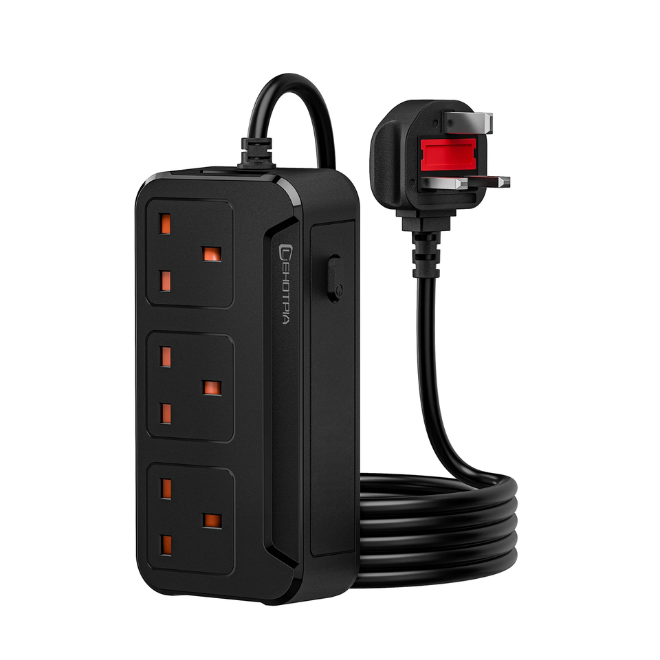UK Plug Extension Lead 1.8M Power Strip 3 Outlets 6 USB Type-C Fast ...