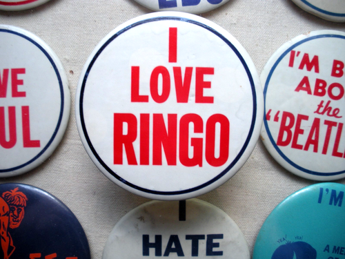 Beatles*1964 0riginal Pin/Button3.5 "I Love Ringo"*RED Print*Excellent ...