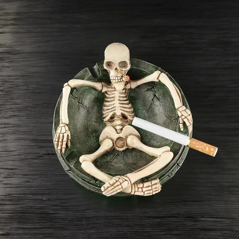 Antique Novelty Skeleton Skull Resin Ashtray Cigarette Ash Tray Home ...