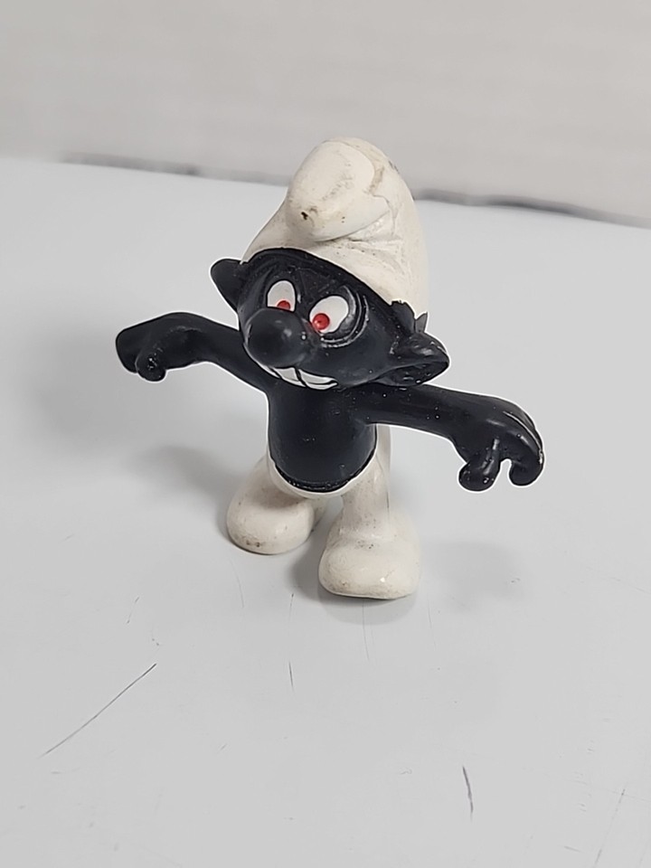 Rare Angry Black Smurf Figure Red Eyes Big Teeth Schleich Vintage Peyo ...