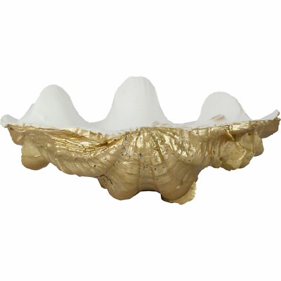White & Gold Resin Clam Shell Small Home Decor Coastal | Hamptons ...