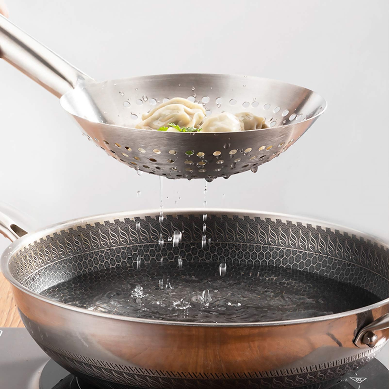 Meat Slotted metal mandarin strainer Skimmer Stainless Steel Colander ...