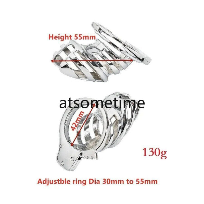 New Handcuff Style Metal Chrome Male Chastity Cage Device Binding ...
