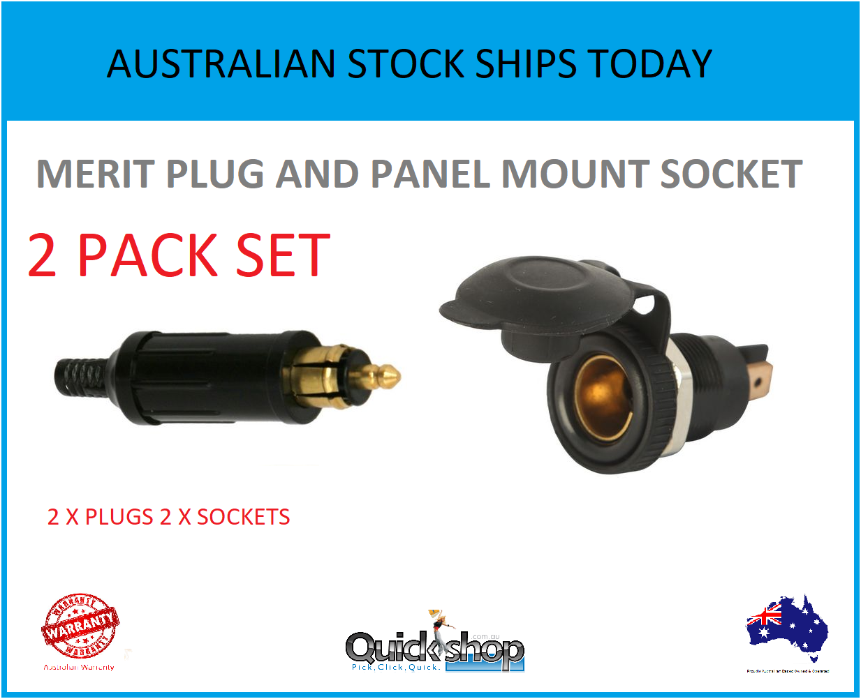 2 x Merit Sockets and Plugs 12 Volt for Camping Frig Caravans and Boats ...