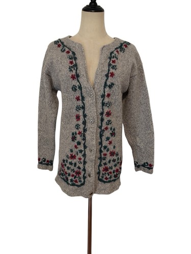 Vtg 90s Northern Reflections Wool Blend Floral Embroidered Cardigan ...