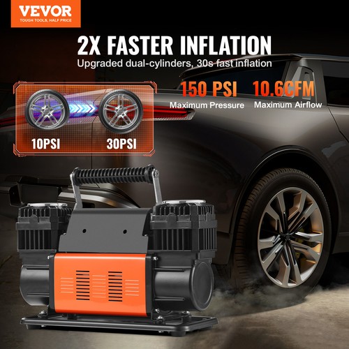 VEVOR 12V 10.6CFM Portable Tire Inflator Dual-Cylinder Air Compressor ...