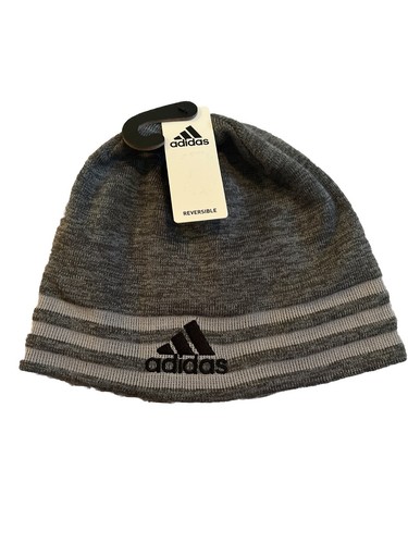 Adidas Men's Eclipse Beanie Hat REVERSIBLE Striped Gray ONE SIZE | eBay