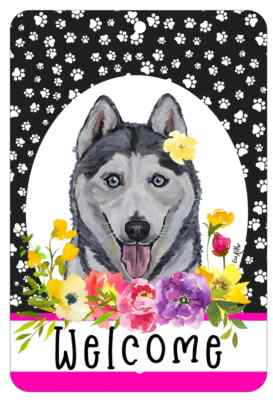 Siberian Husky Grey Aluminum Indoor/Outdoor Paw Prints Welcome Sign | eBay