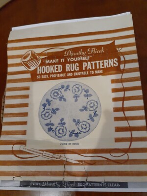 VTG NEW DOROTHY FLICEK HOOKED RUG STAMPED BURLAP PATTERN INCL "CIRCLE ...