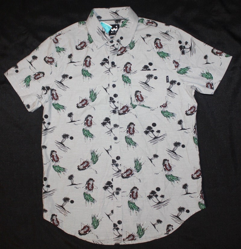 New mens WXYZ dancing hula girl skeletons button up shirt Size medium ...