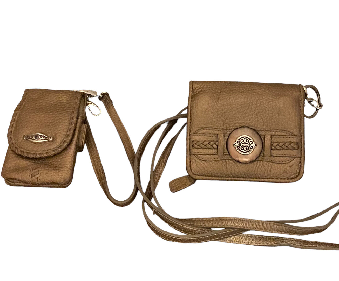 BRIGHTON Bronze Pebbled Leather Wristlet Wallet Phone Case Crossbody ...