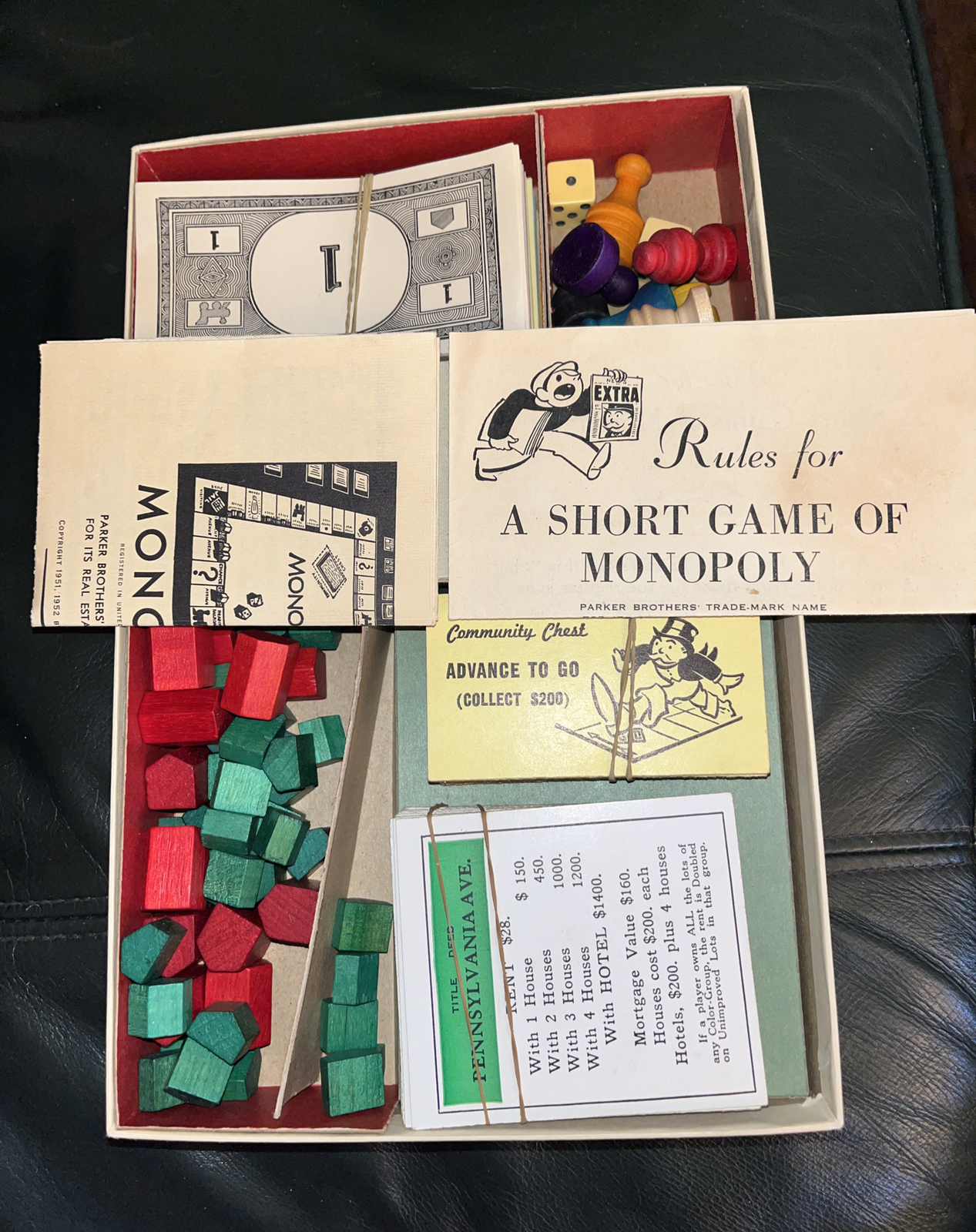 Vintage 1954 Monopoly Popular Edition Red Box - NO BOARD - Game Pieces ...