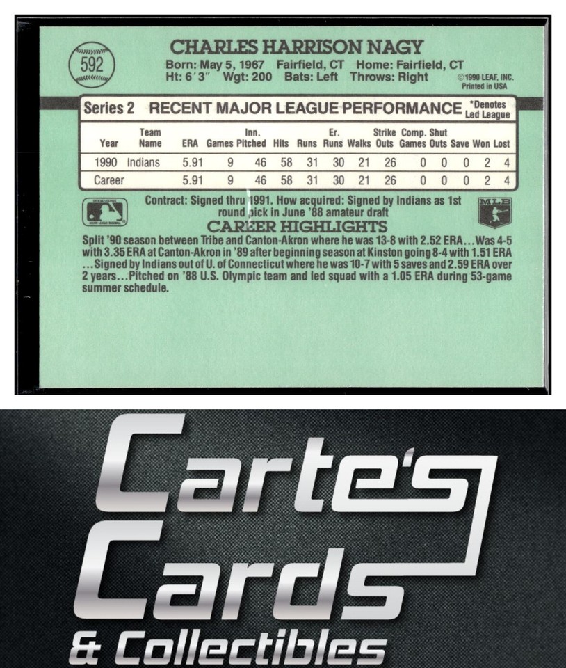 Charles Nagy 1991 Donruss #592 Cleveland Indians TTM/IP Signed ...
