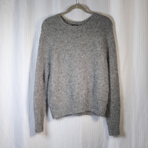 Express size S Grey fuzzy warm long sleeve wool blend round neck sweater women | eBay