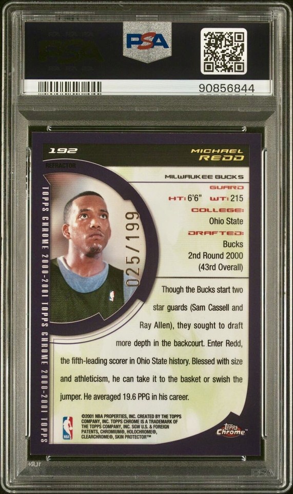Michael Redd ROOKIE CARD RC 2000-01 Topps Chrome REFRACTOR /199 PSA 9 ...