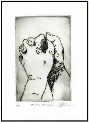 "Lord Have Mercy" HOPEFUL ASKING PRAYING HANDS Original ETCHING Signed ...
