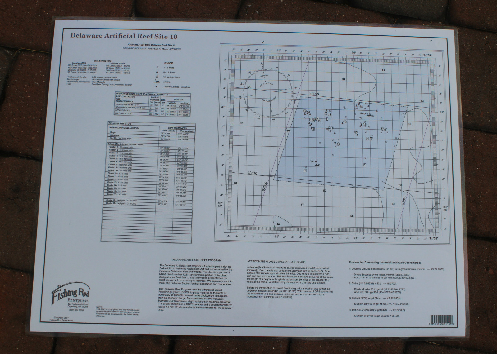 Laminated Fishing Depth Chart Color Delaware Artificial Reef Site 10 | eBay