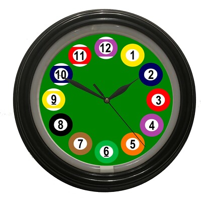 POOL Balls Wall Clock Lighted Billiard Balls Clock 12" Clock Red LED ...