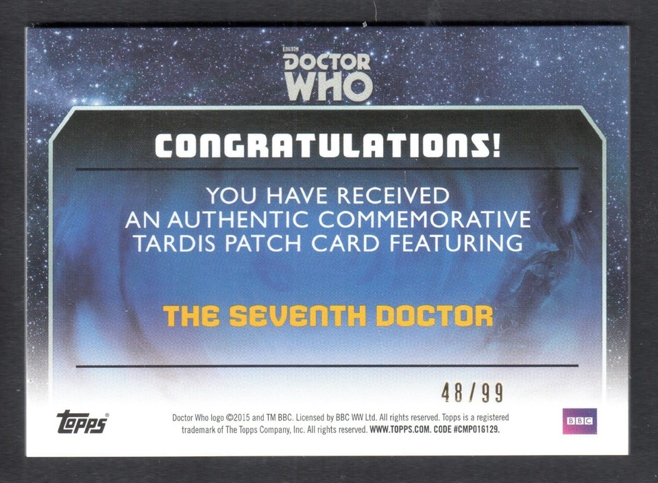 DOCTOR WHO (Topps 2015) TARDIS PATCH CARD PURPLE PARALLEL: SEVENTH ...