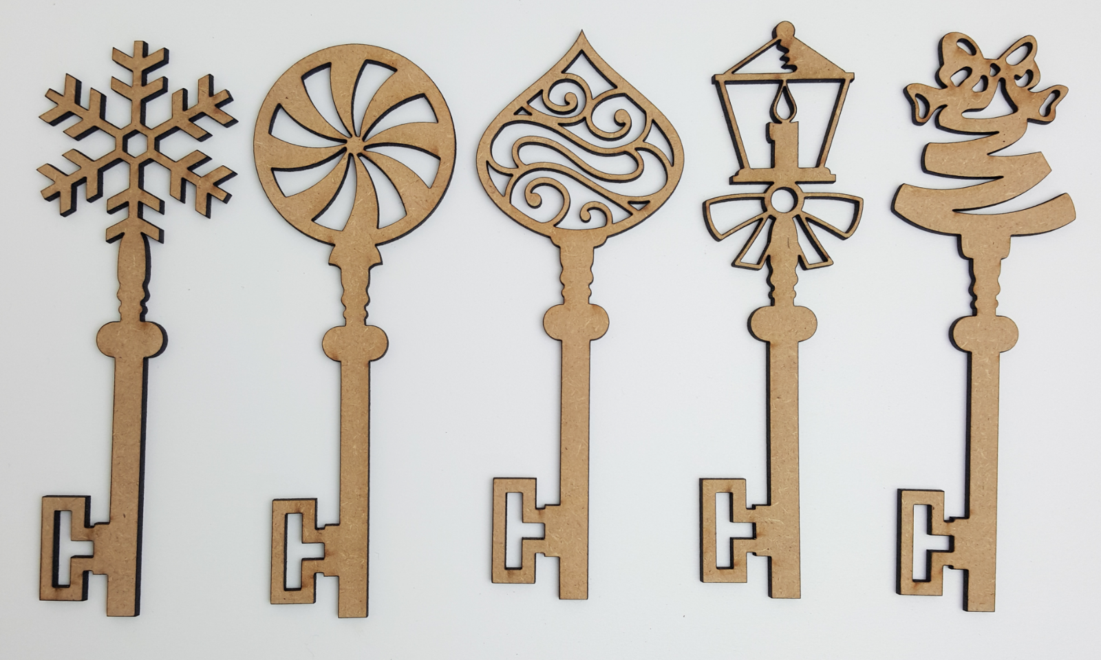 5x Wooden MDF Christmas Keys Tag Shapes Embellishments Decoration Craft ...