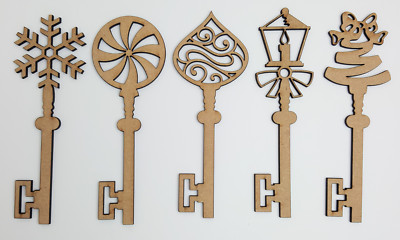5x Wooden MDF Christmas Keys Tag Shapes Embellishments Decoration Craft ...