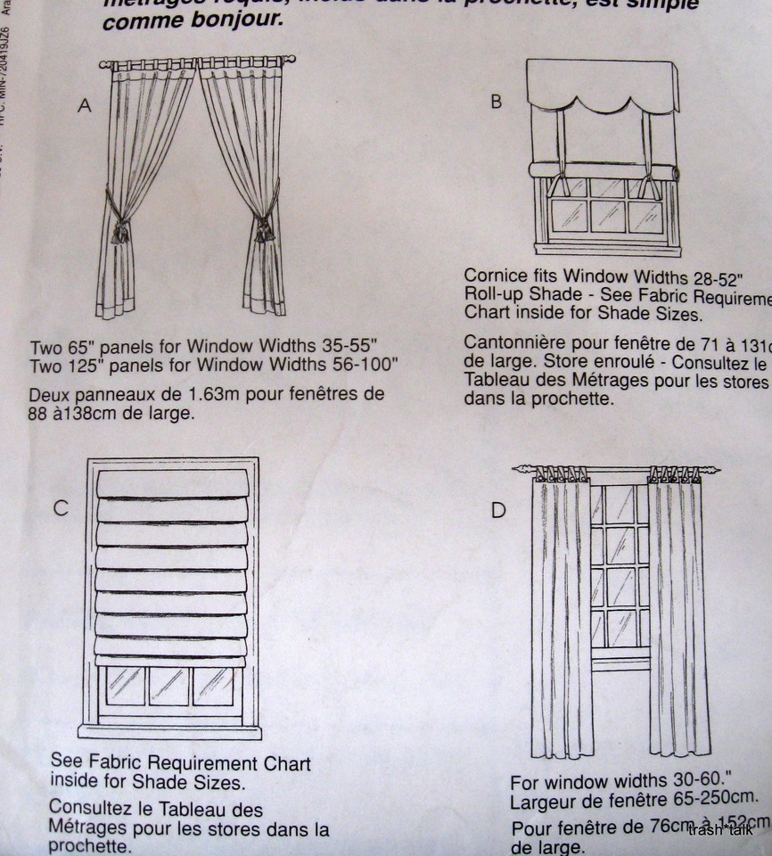 Window Treatment sewing pattern roll up curtain sheers cornice twist ...