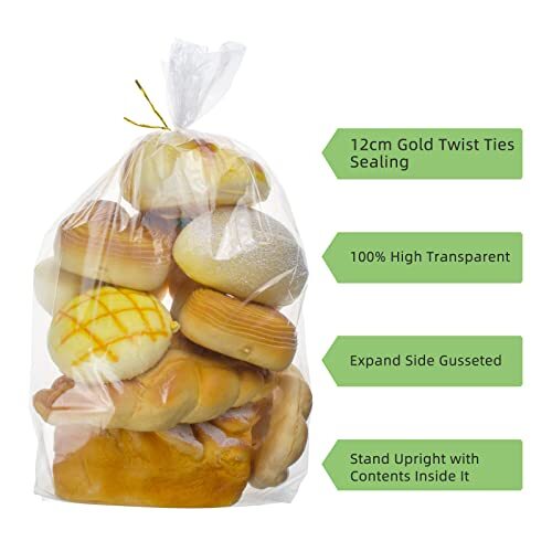Pcs Bread Bags with Ties - 8" x 18" Clear Gusseted Bread Bags for ...